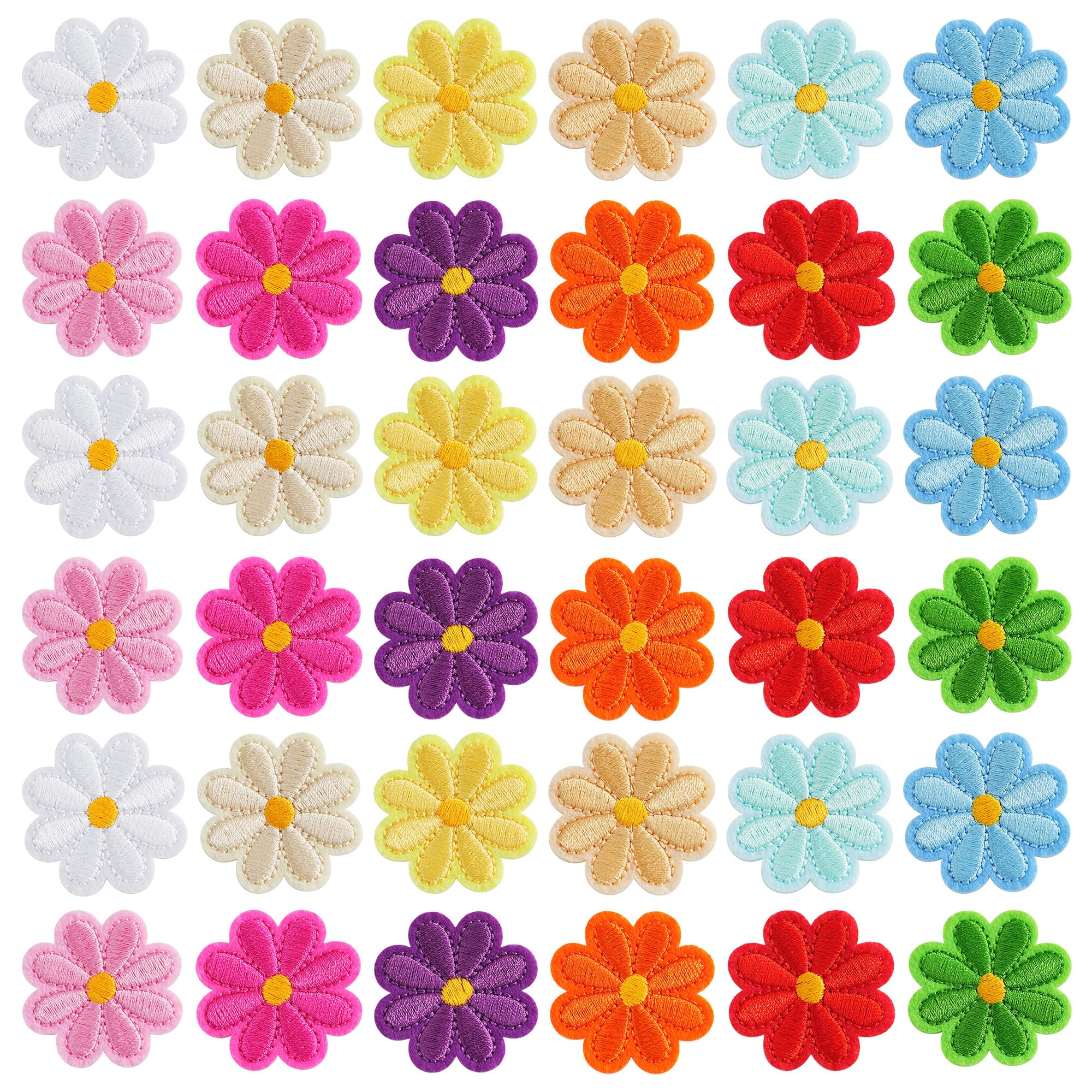 36Pcs Flower Iron on Patches,Cute Daisy Flower Embroidered Patches, sew ...