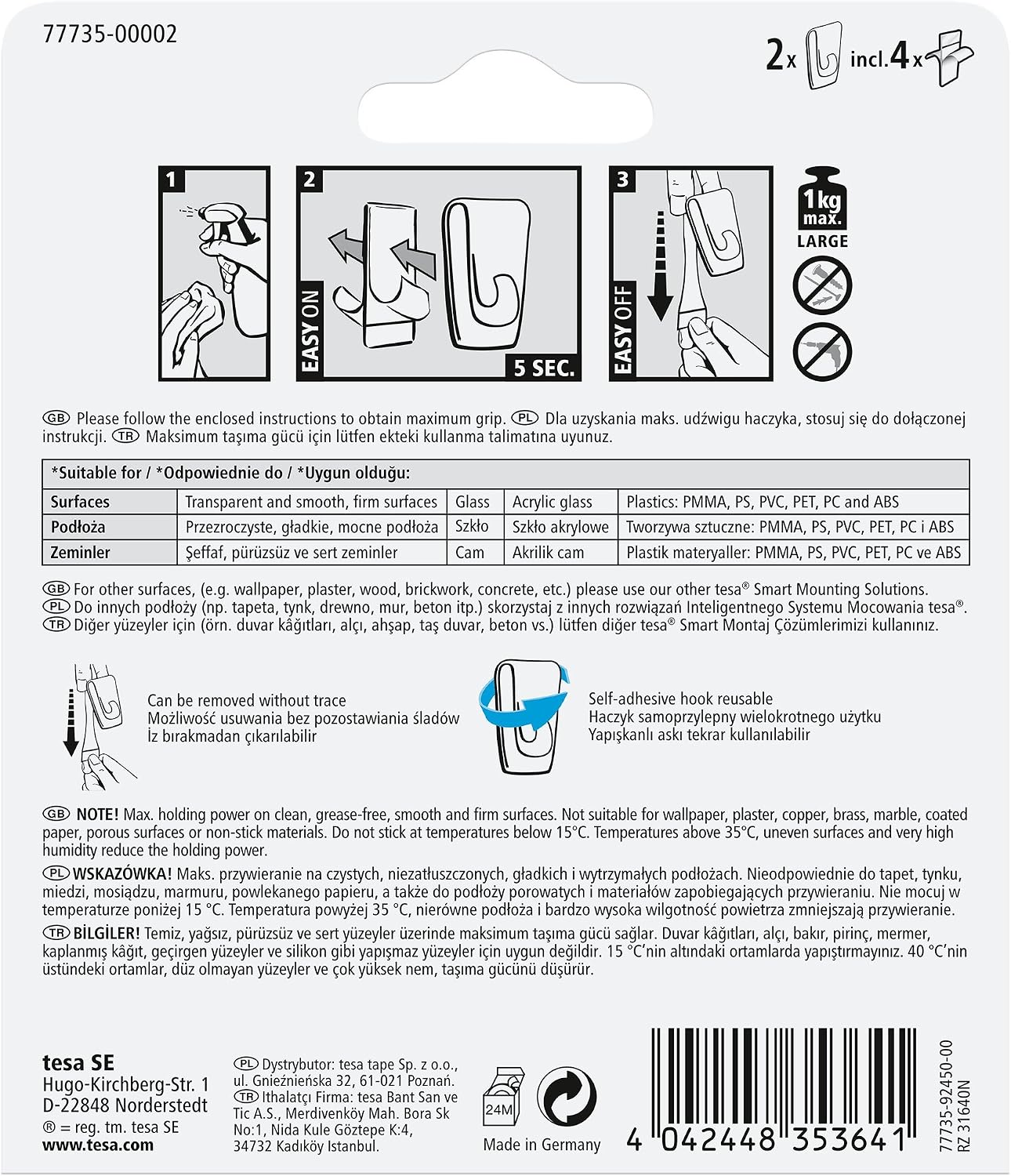 tesa Smart Mounting System Clear Hooks with Removable Adhesive Strips ...