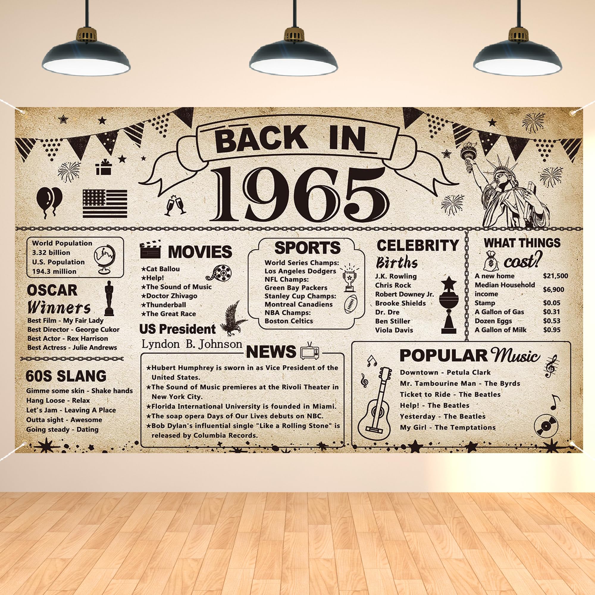 DARUNAXY 60th Birthday Party Decorations, Vintage Back in 1965 Banner ...