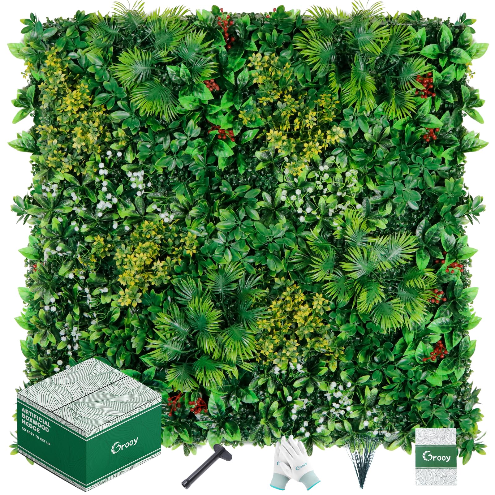 Grooy Wall, Artificial Tropical Boxwood Panels 20"x20"(12pcs), Privacy ...