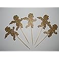 Amazon.com: Set of 24 Gold glitter angel cupcake toppers food picks ...