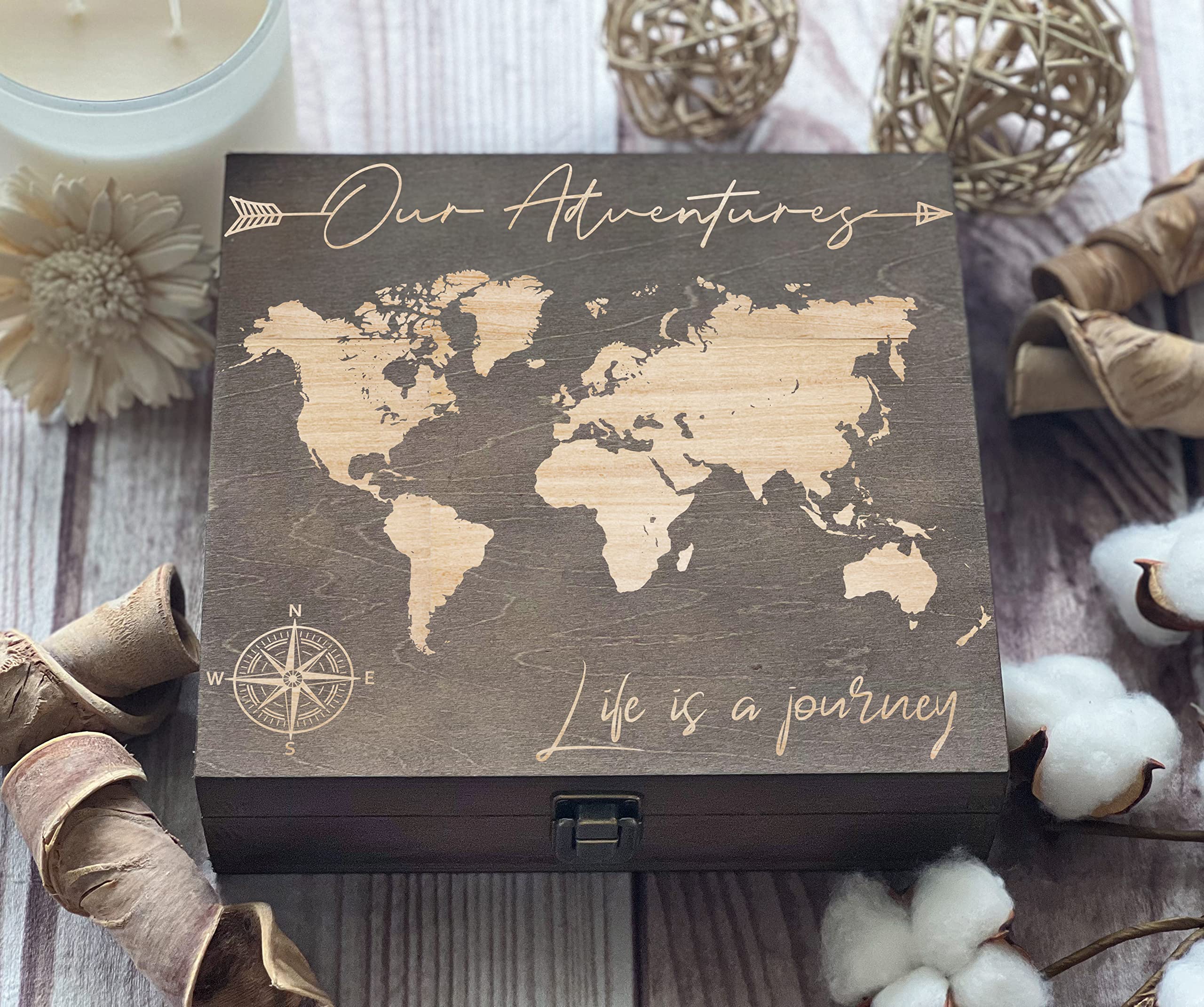 Our Adventures Box, 8.5 in x 8 in x 2.5 in, Wooden Box, Keepsake Box ...