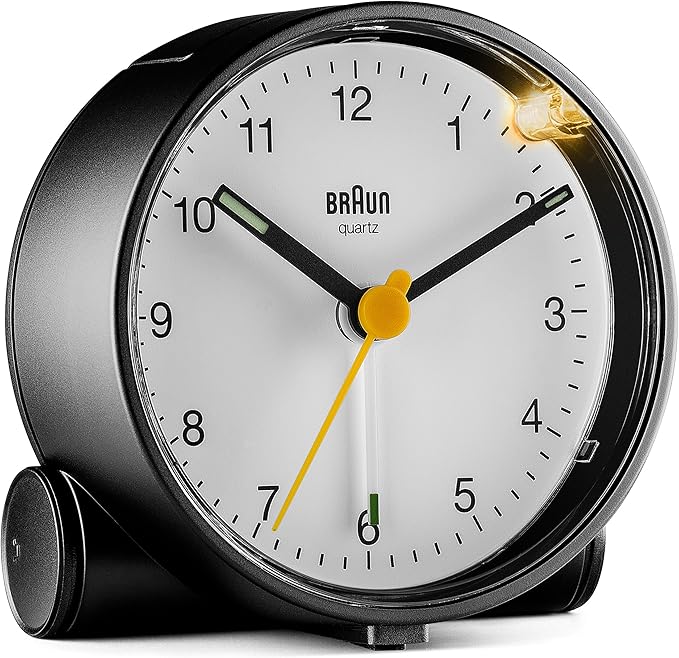 Braun Klassischer analoger Wecker mit Schlummerfunktion und Licht ...
