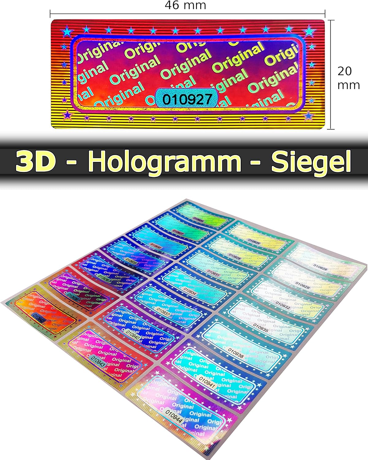 Pack of 1000 – 3D Hologram Original Seal with Serial Number – 46 x 20 ...