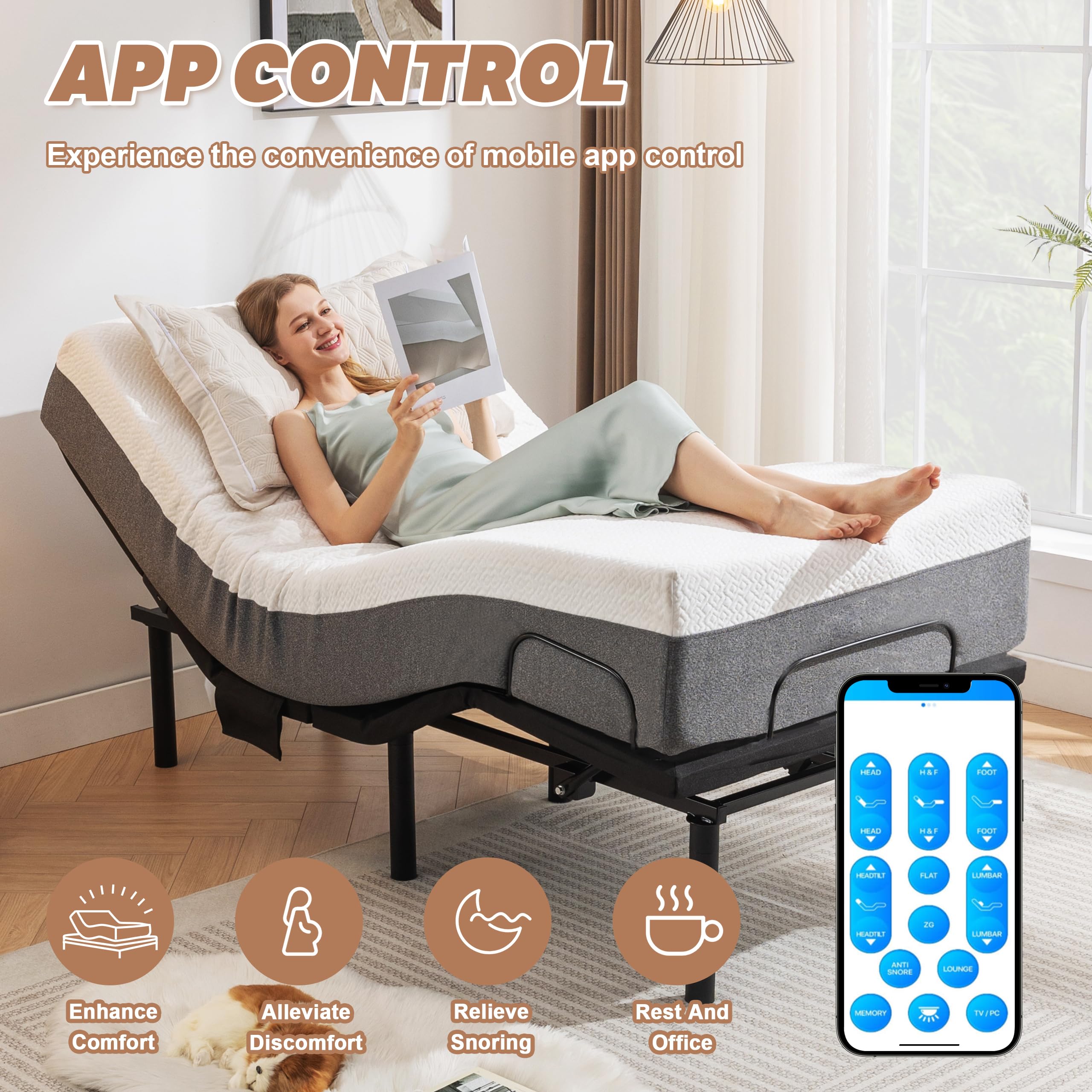 ASONLY Twin XL Adjustable Bed Frame, Adjustable Bed Base With 4 Height Adjustable Leg ...