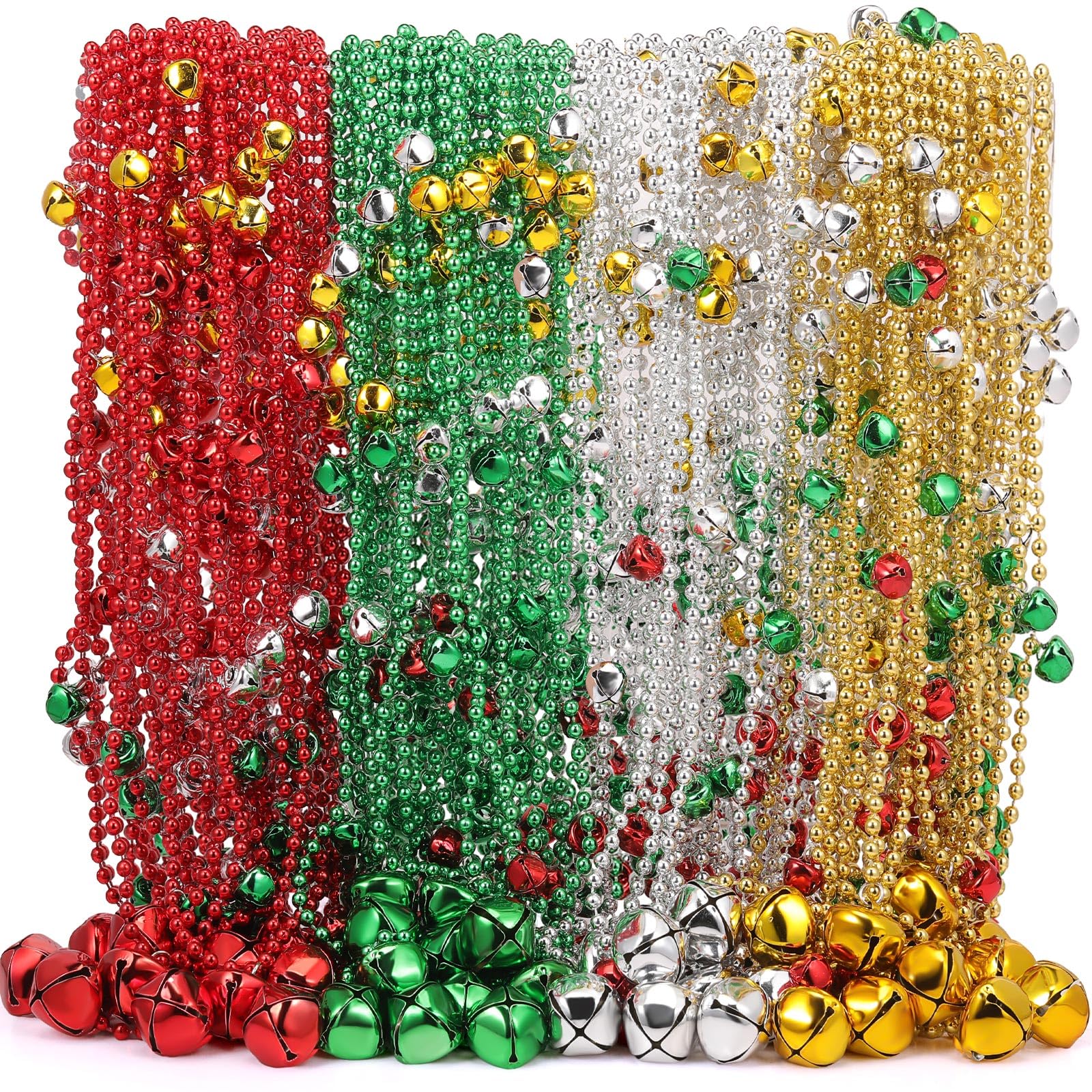 Sumind 48 Pcs Christmas Jingle Bell Beads Necklace Red Green Gold ...