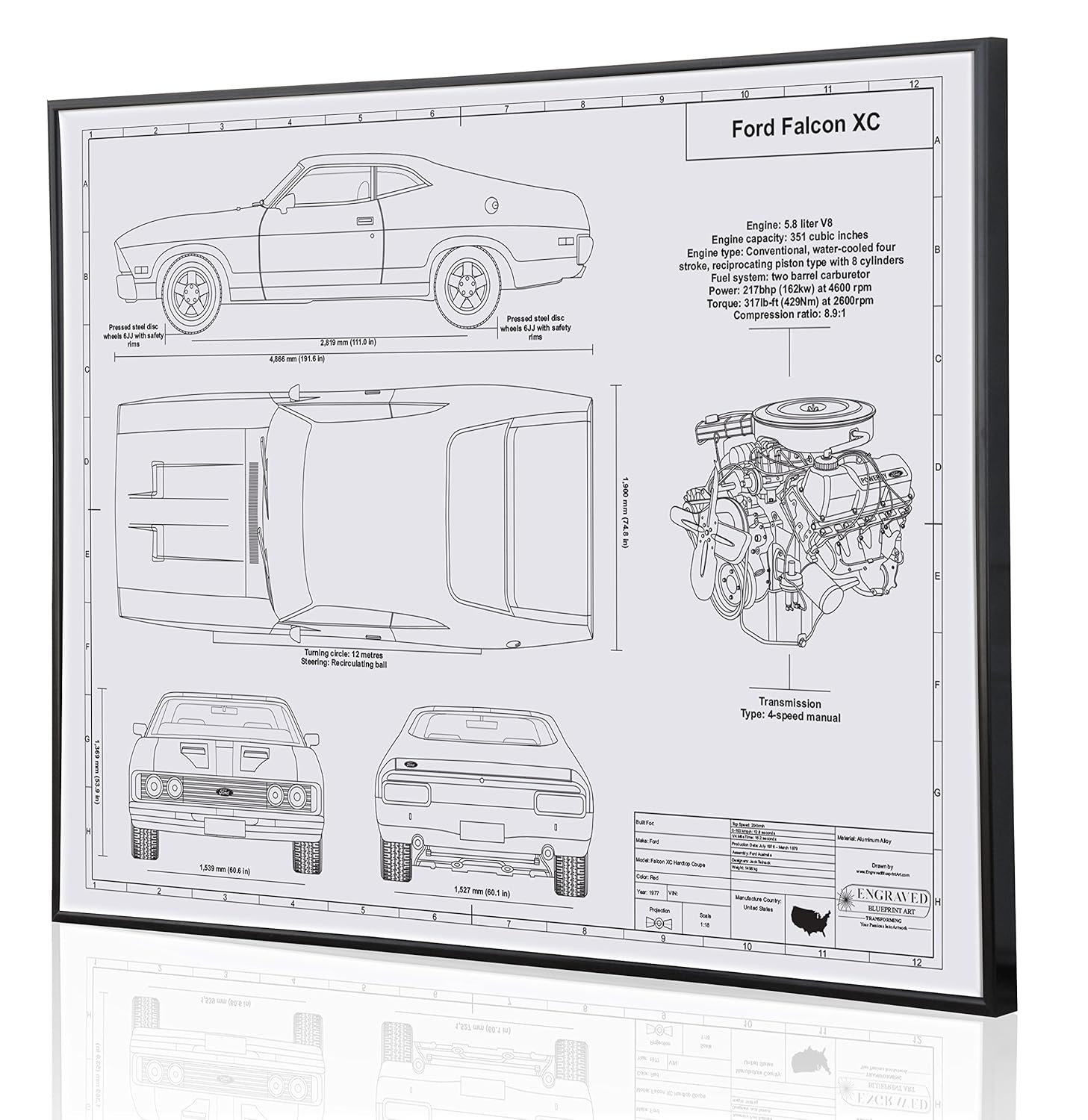 Amazon.com: Ford Falcon XC Blueprint Artwork-Laser Marked ...