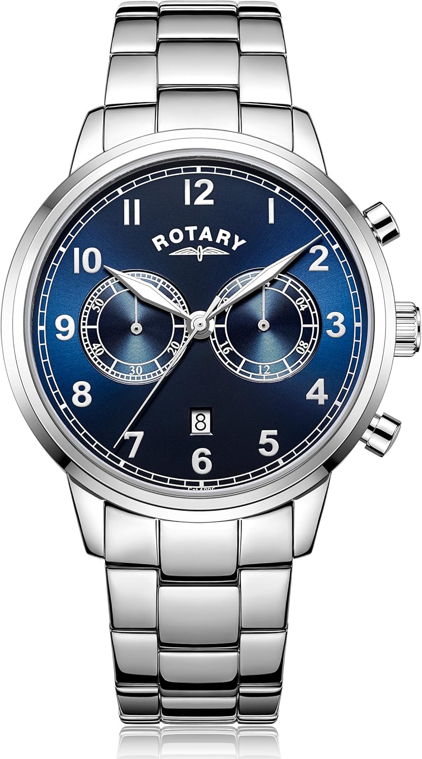Rotary Men's Quartz Watch with Blue Dial Chronograph Display and Silver ...
