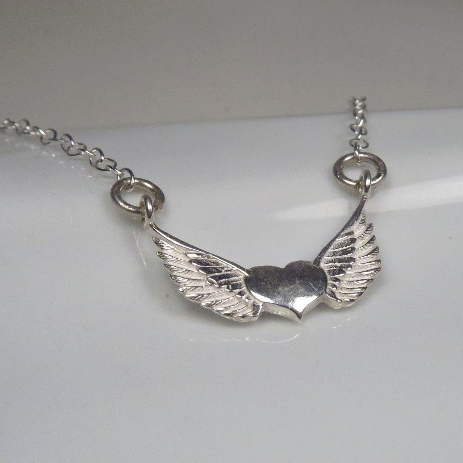 Amazon.com: Guardian Angel Wing heart necklace in sterling silver, 18 ...