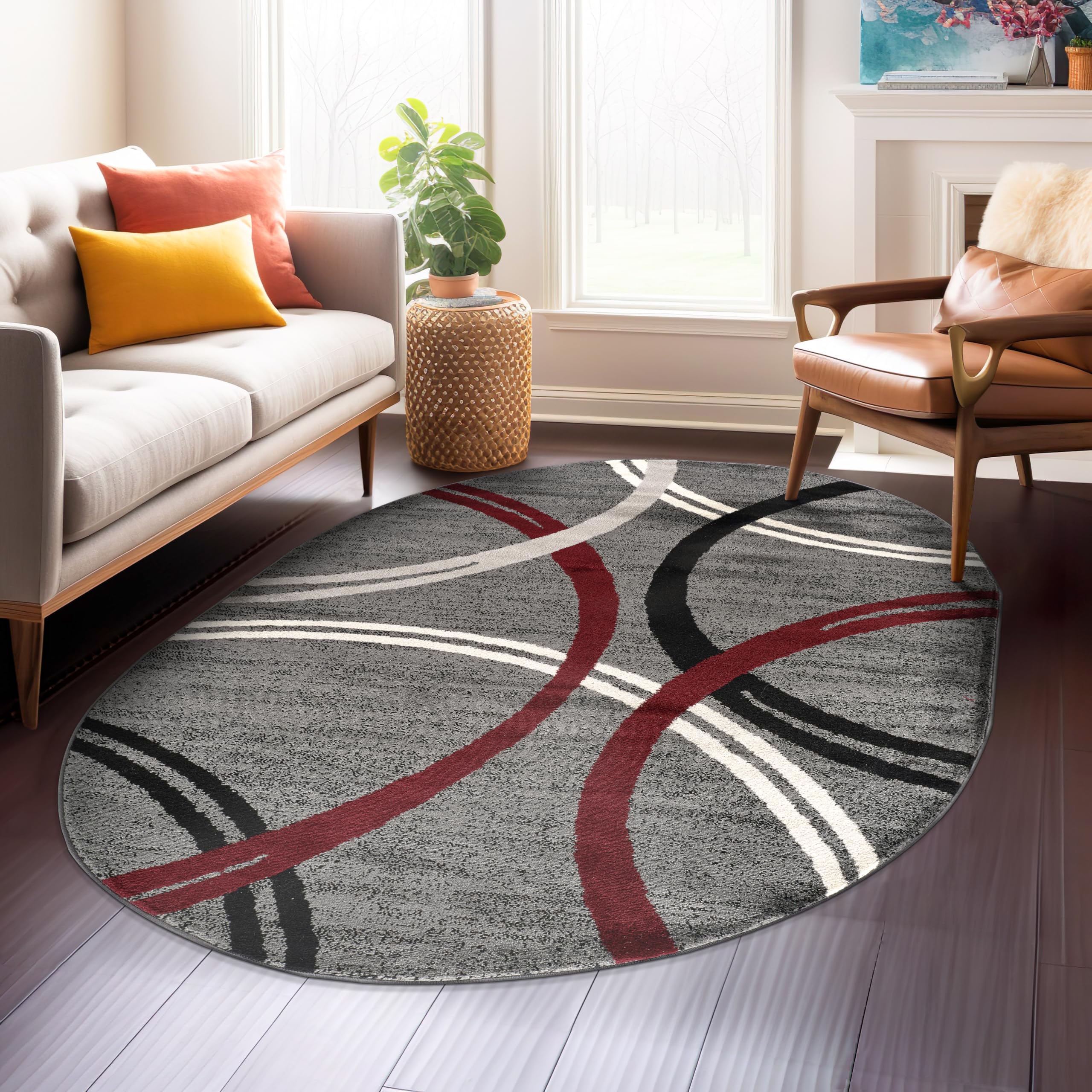 Rugshop Modern Wavy Circles Design Oval Area Rug 5' x 7' Red for sale ...