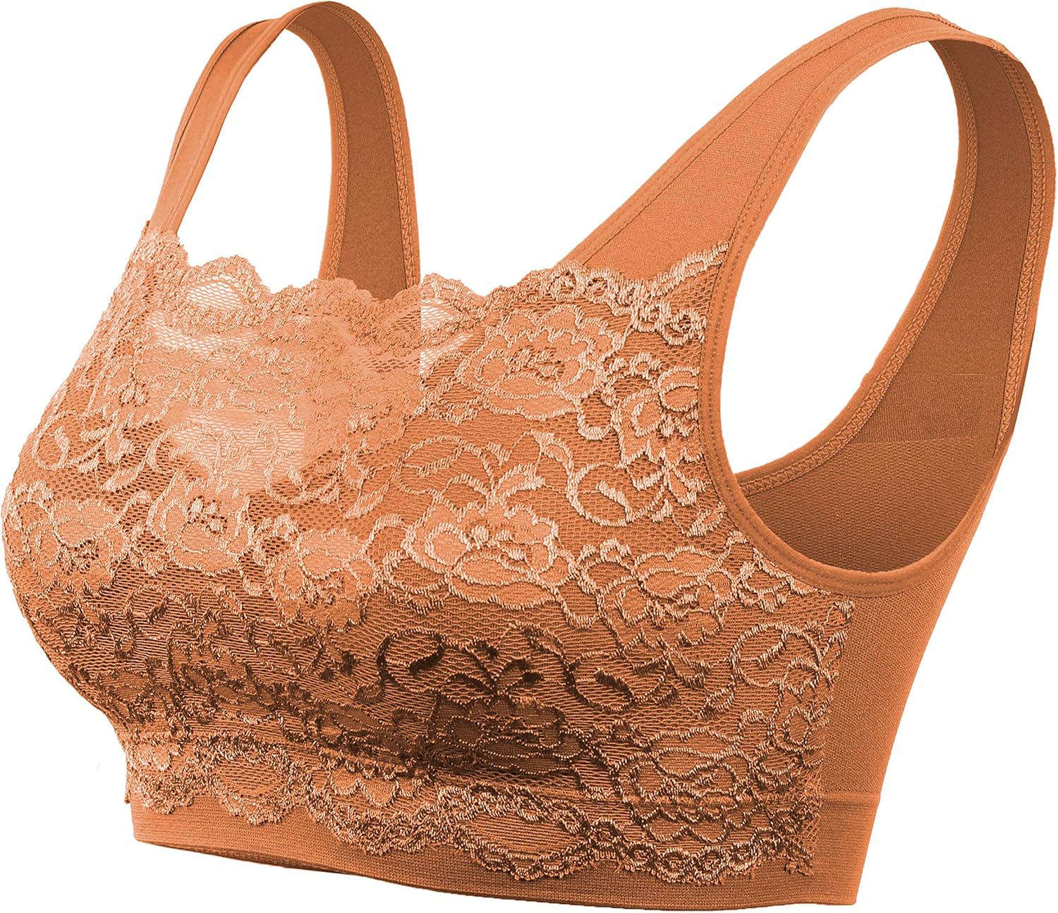 Women's Seamless Lace Bra Top with Fron Lace Cover Sports Bra (S-3XL ...