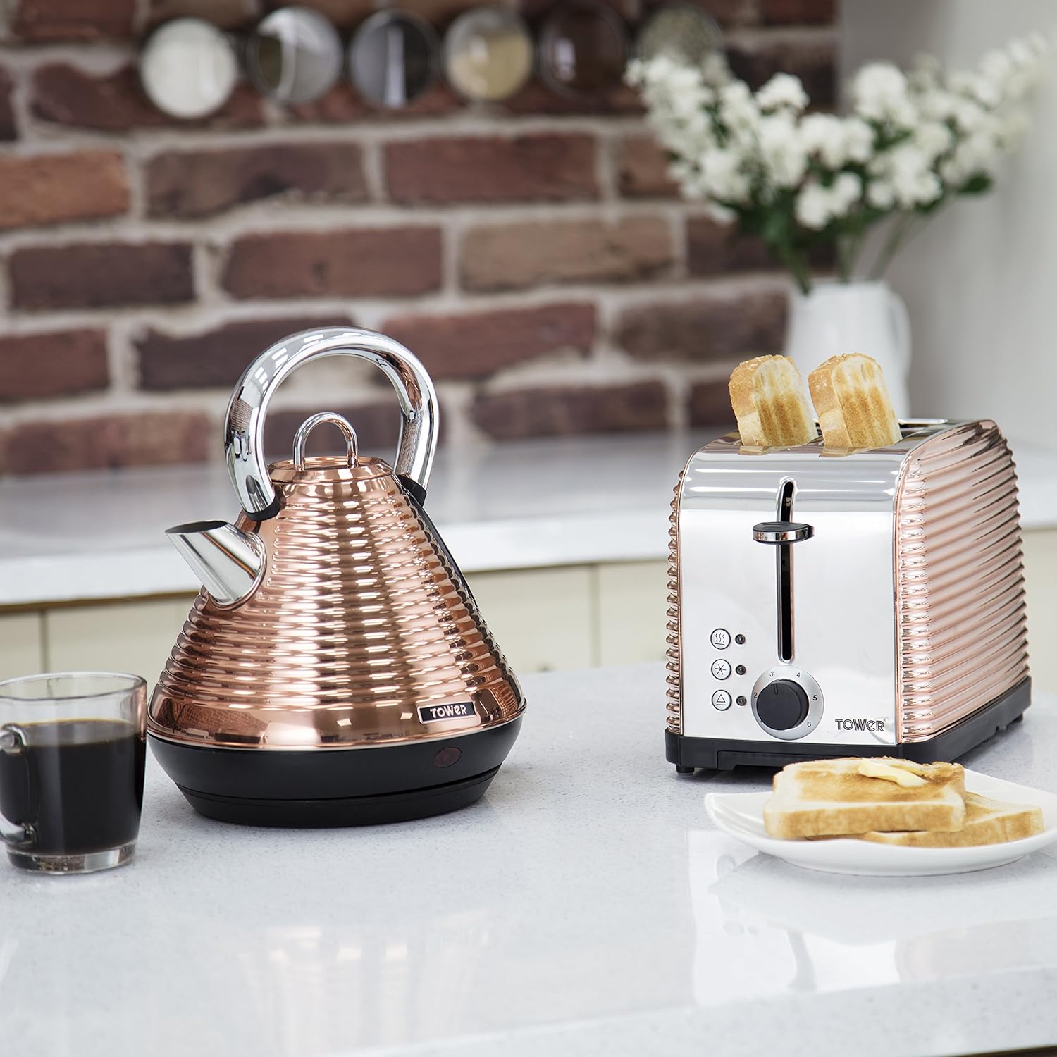 Home & Kitchen Stainless Steel 920 W Black and Rose Gold Tower Linear ...