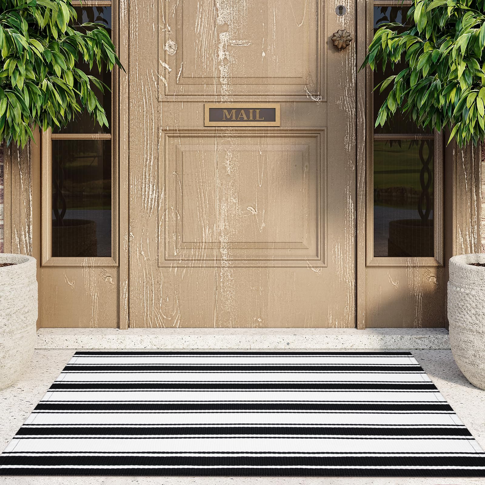 Ailsan Front Door Mat Outdoor 24"x51",Washable Black and White Striped ...