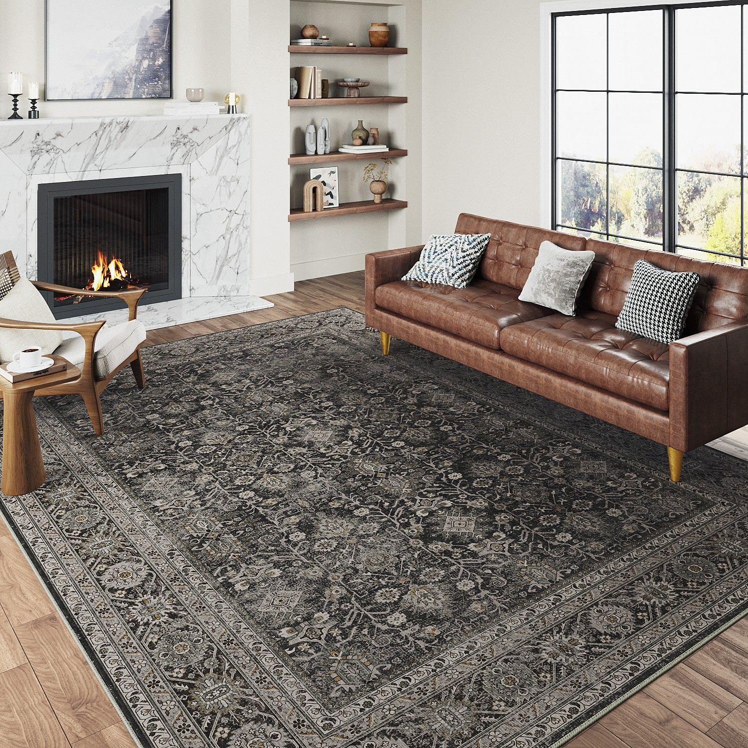 PureCozy Vintage Area Rug 4x6 Black Grey Bedroom Rug Indoor Kitchen ...