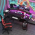 Amazon.com: PAKASEPT Gaming Desk with Led Lights, 70.9” Large Wing ...