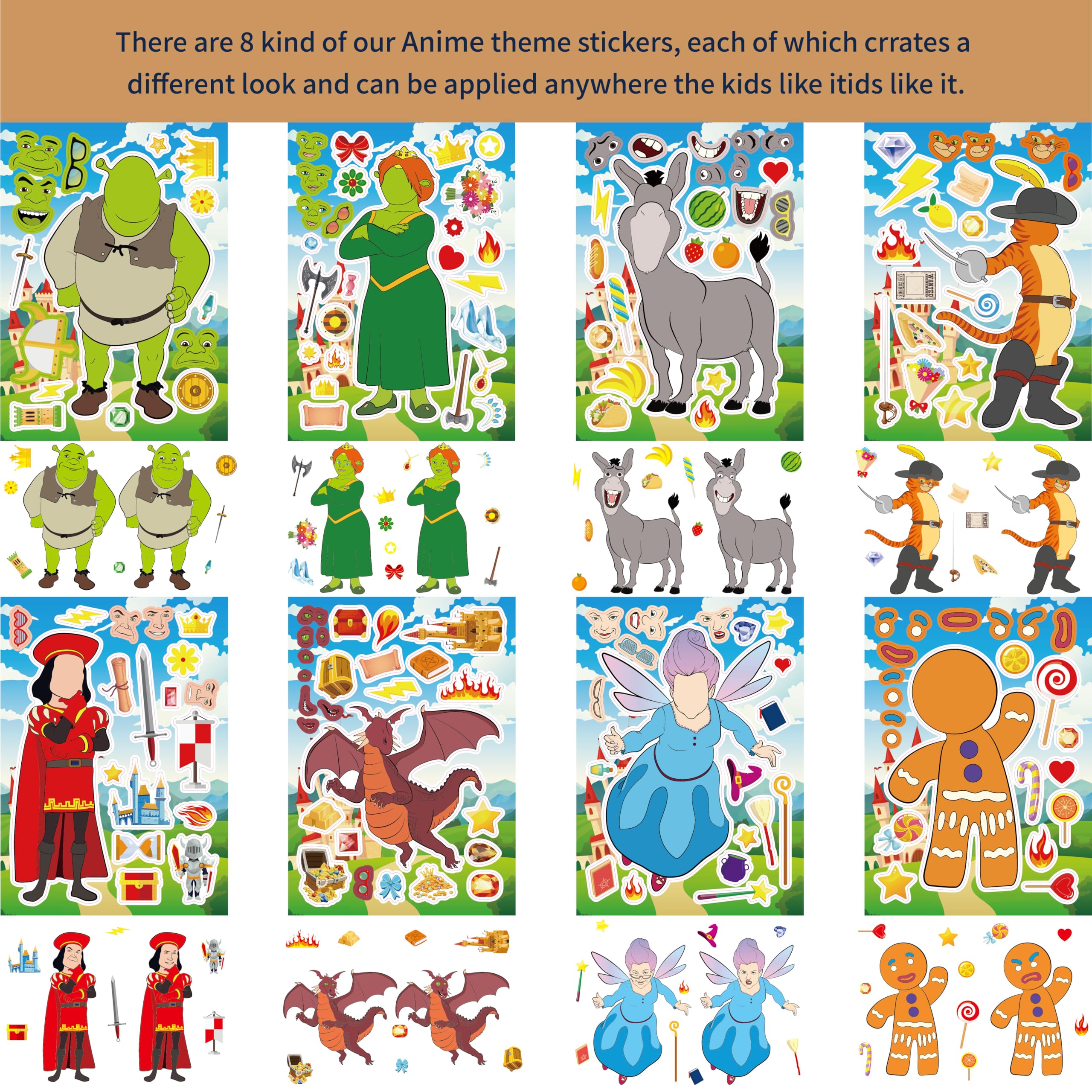 Mua 𝓢𝓱𝓻𝓮𝓴 DIY Stickers Party Favors, 32 Sheets Make a Face Stickers for ...