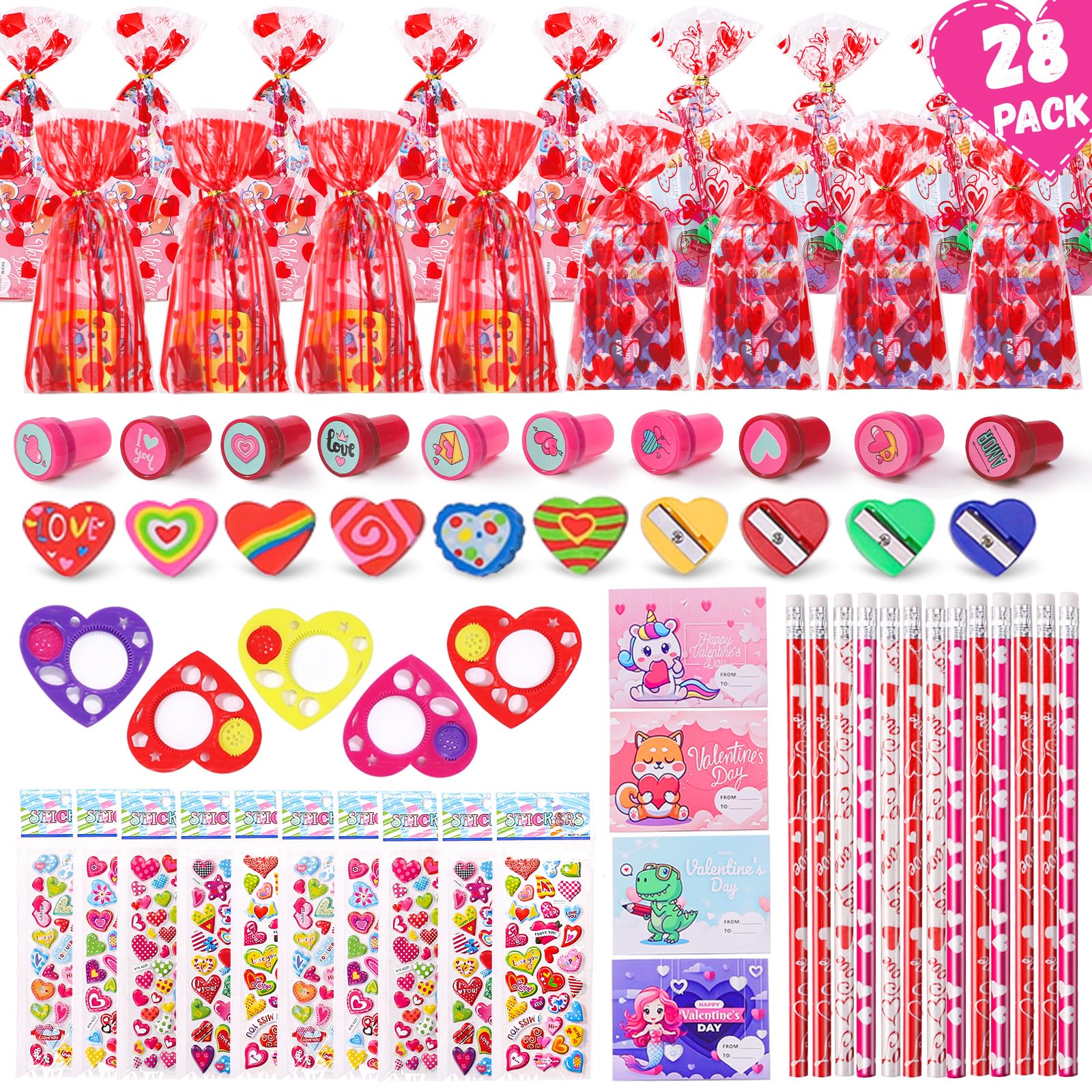 BEIKEETOO Valentines Day Gifts for Kids 28 Pack Valentines Day Cards ...