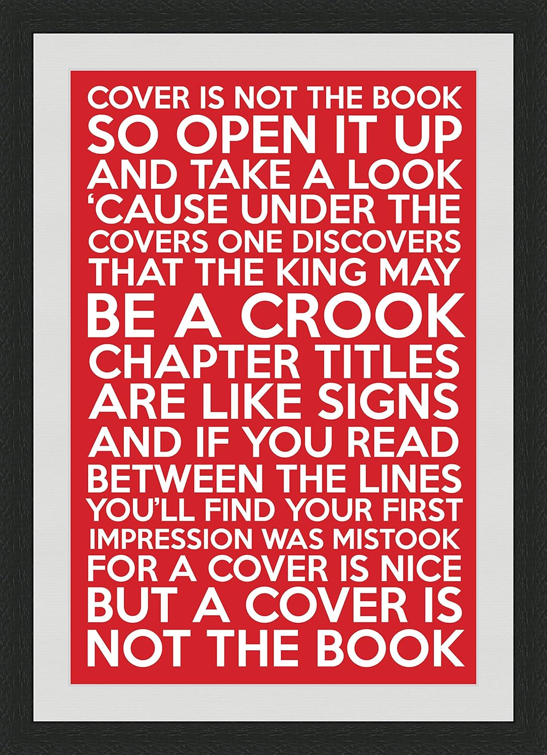 A Cover Is Not the Book (Lyrics) - Red - A3 Black Frame - Great Gift ...