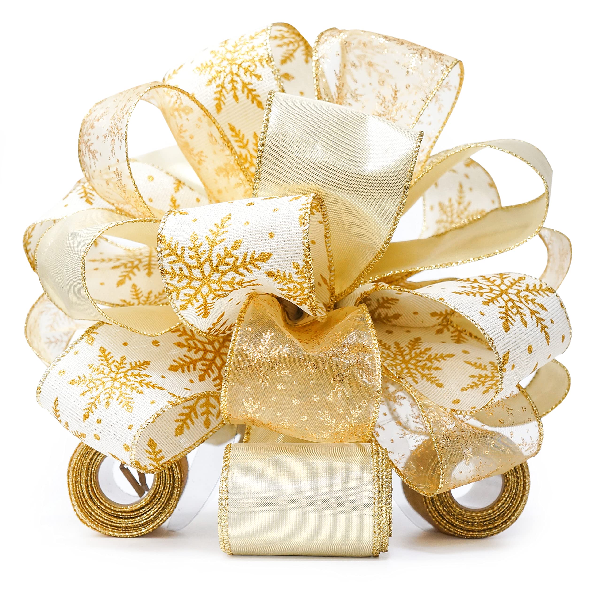 Altier 11" Wide Gold Christmas Tree Topper Bow 4 Tails Streamers with 3 ...