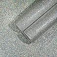 CHIHUT Holographic Silver Glitter Wallpaper Stick and Peel for Walls ...