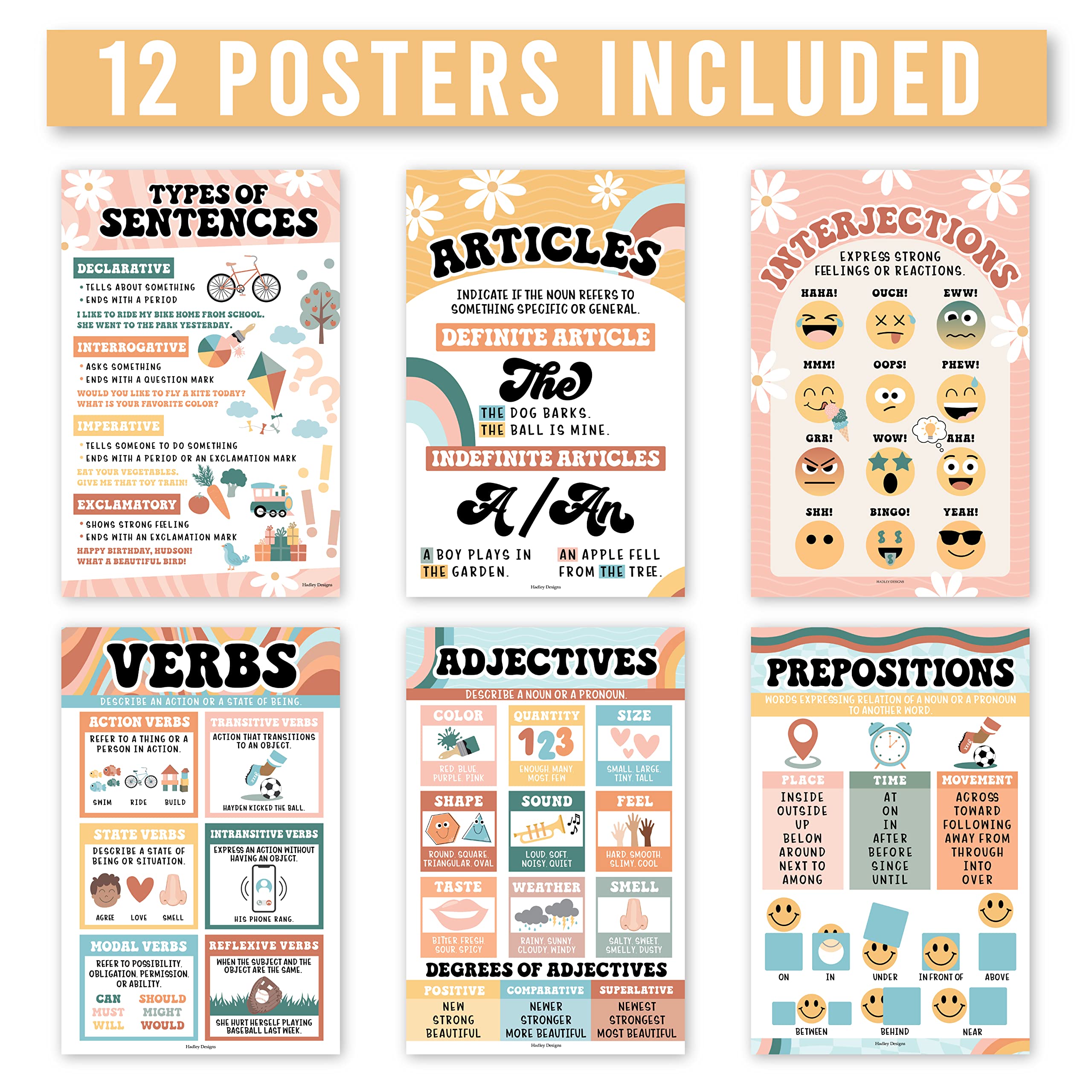 Mua Hadley Designs 12 Retro Parts of Speech Posters for Classroom ...