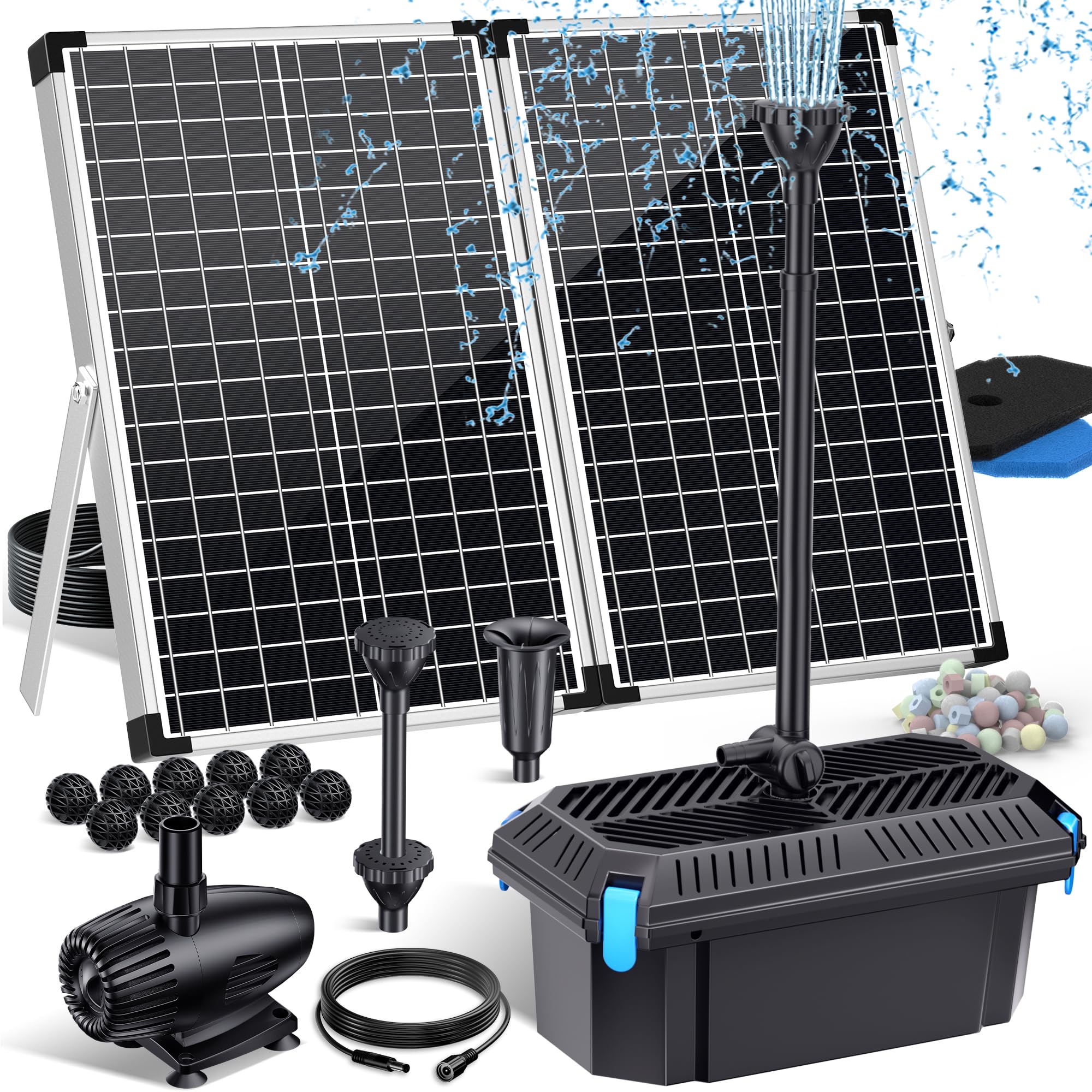POPOSOAP 70W Solar Pond Filter with Fountain Pump, Solar Pond Pump ...