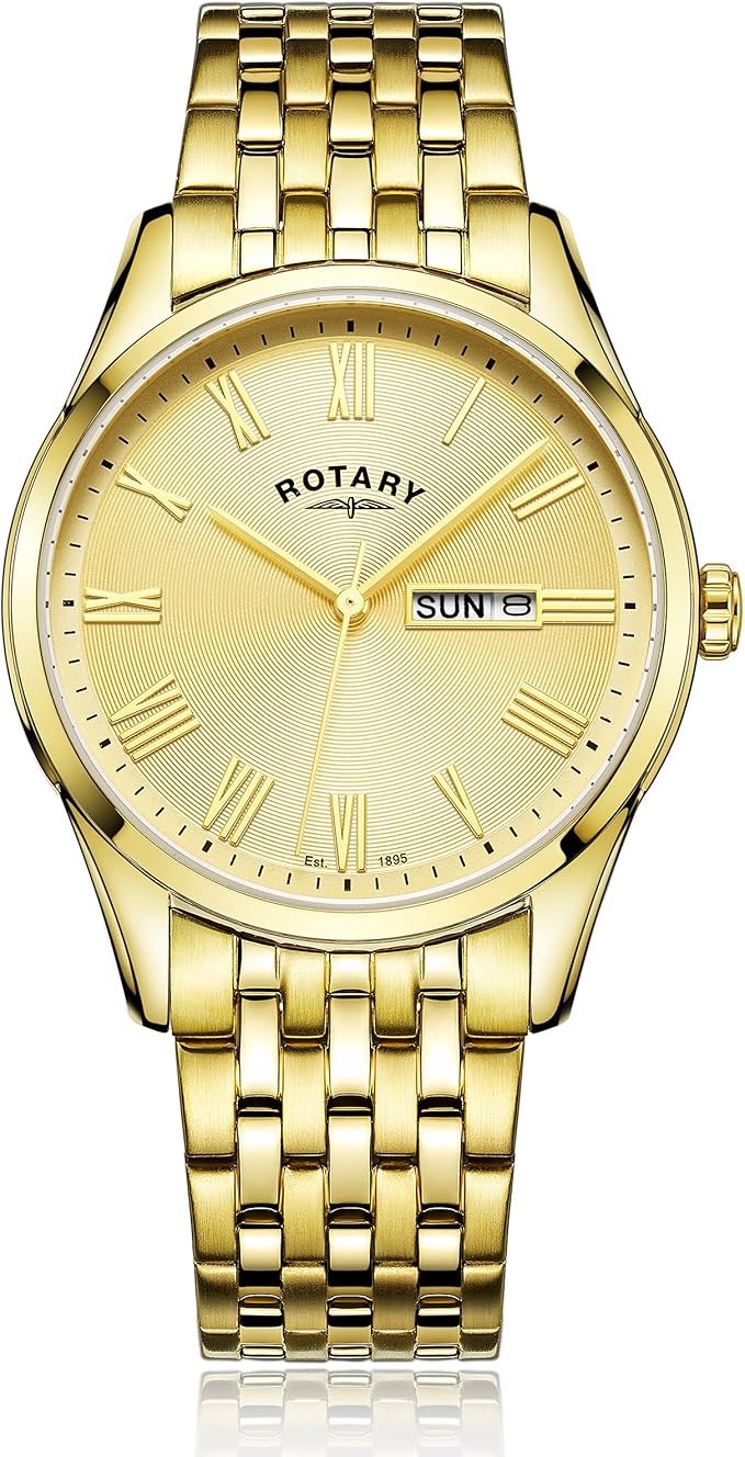 Rotary Men's Quartz Watch with Gold Dial Analogue Display and Gold ...