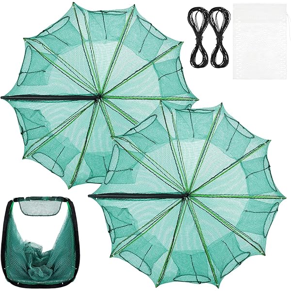 Nylon Folding Bait Fish Nets Anneome 3-Pack Foldable Fishing Nets ...