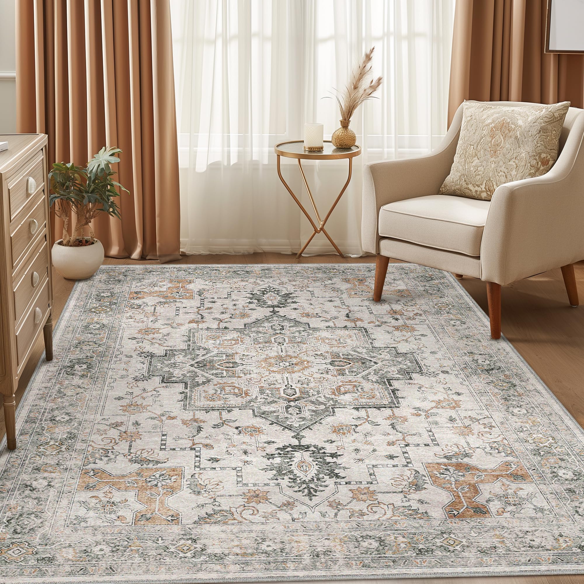 Washable Rugs 5X7 Area Rugs for Living Room, Thin Indoor Chenille Low ...