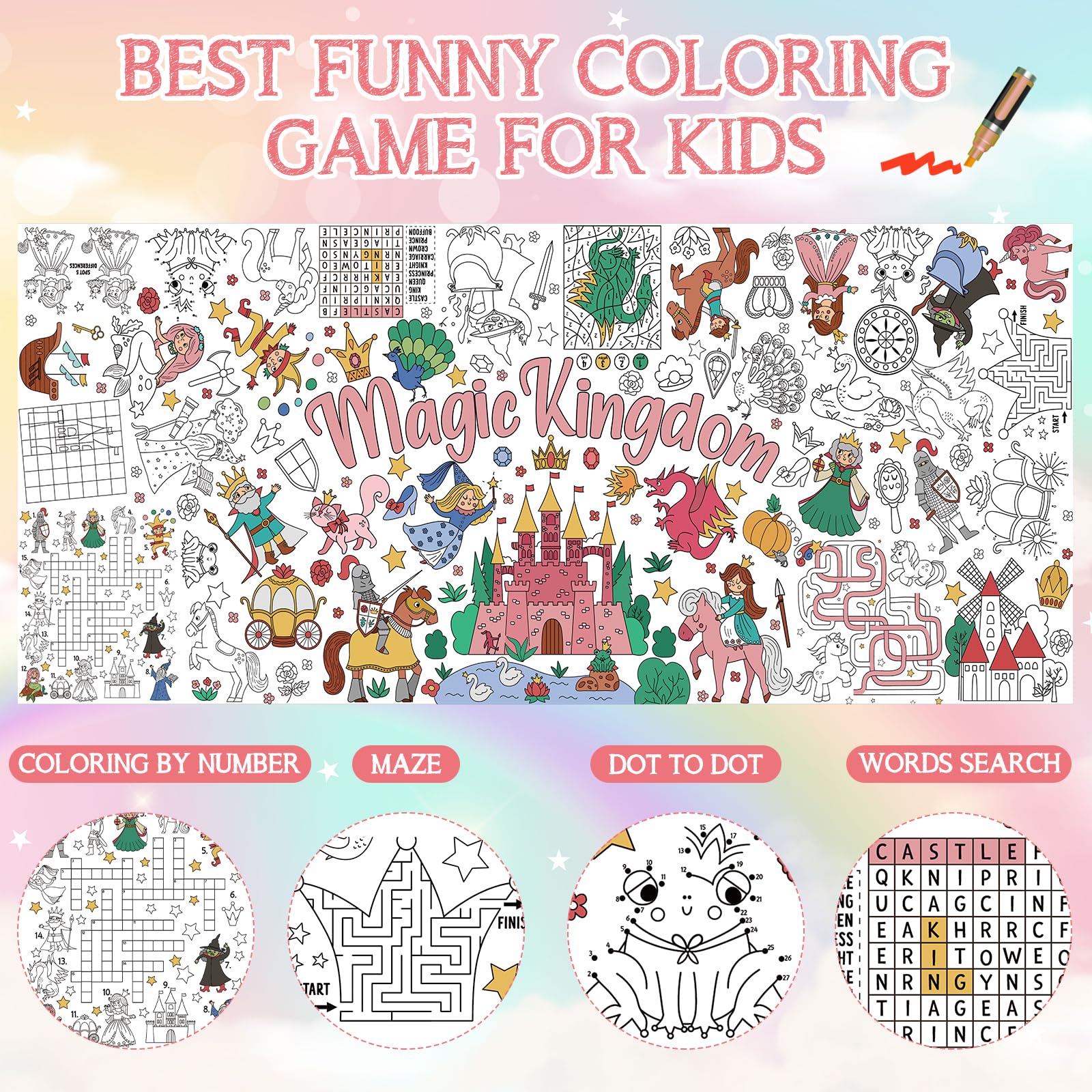 Mua Magic Kingdom Giant Coloring Poster for Kids 30 x 72 Inch, Princess ...