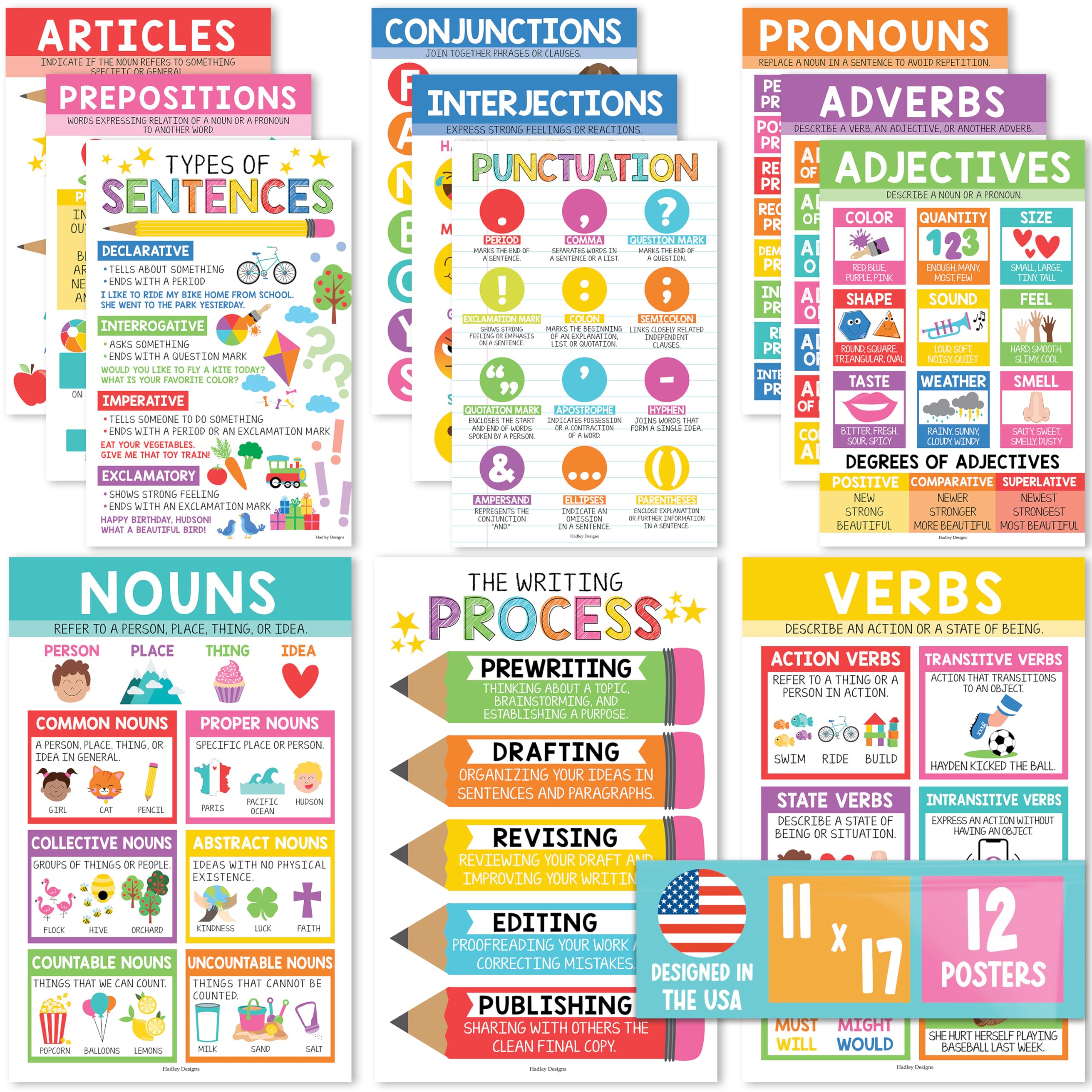 Mua Hadley Designs Parts Of Speech Posters For Classroom - 12 Grammar ...