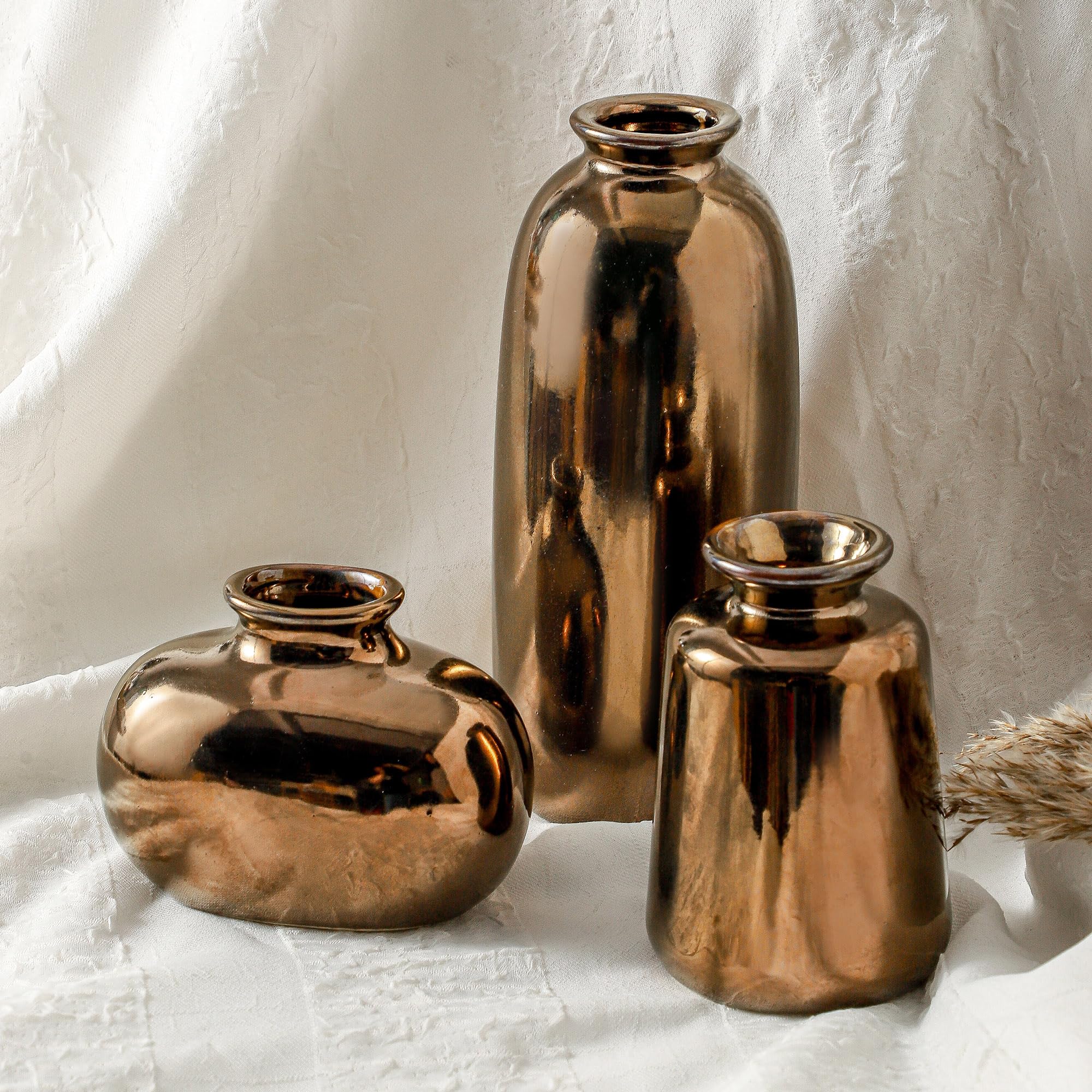 Ceramic Vase Set of 3,Brown Modern Farmhouse Pottery Vases, Neutral ...