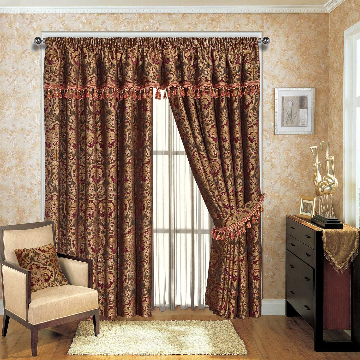 Imperial Rooms Burgundy Jacquard Pencil Pleat Window Fully Lined ...