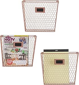 Amazon.com: MyGift Set of 3 Wall-Mounted Copper-Tone Chicken Wire ...