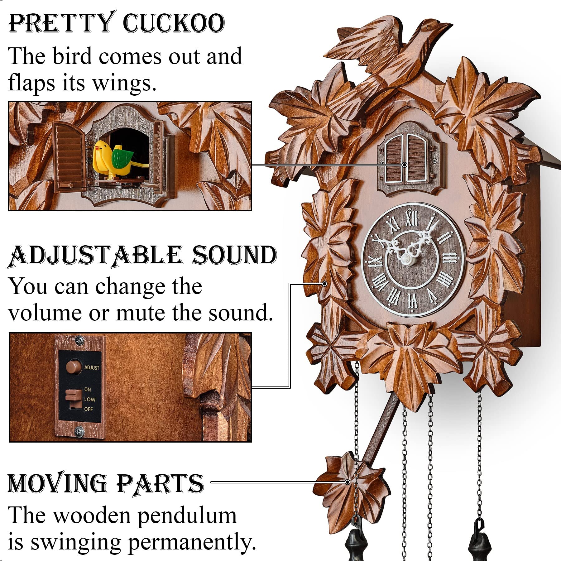 Mua Cuckoo Clock with Night Mode, Hand Carved Decorations and Swinging ...