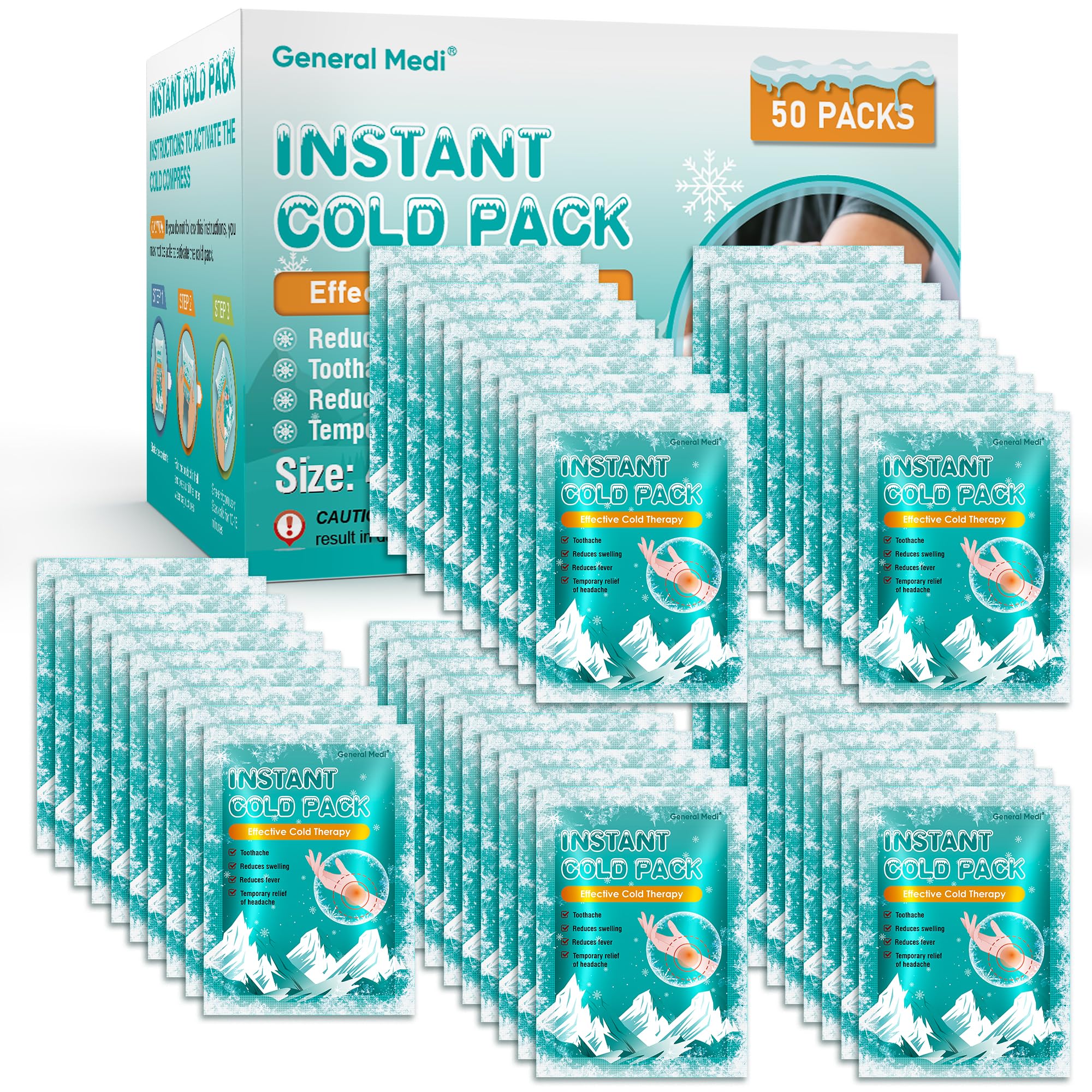 General Medi Instant Ice Cold Pack (4”x 5.5”) – 50 Packs Disposable ...