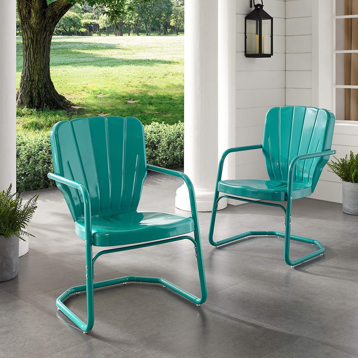 Amazon.com: Turquoise Metal Chairs (Set of 2) Blue Beach Vintage Steel ...