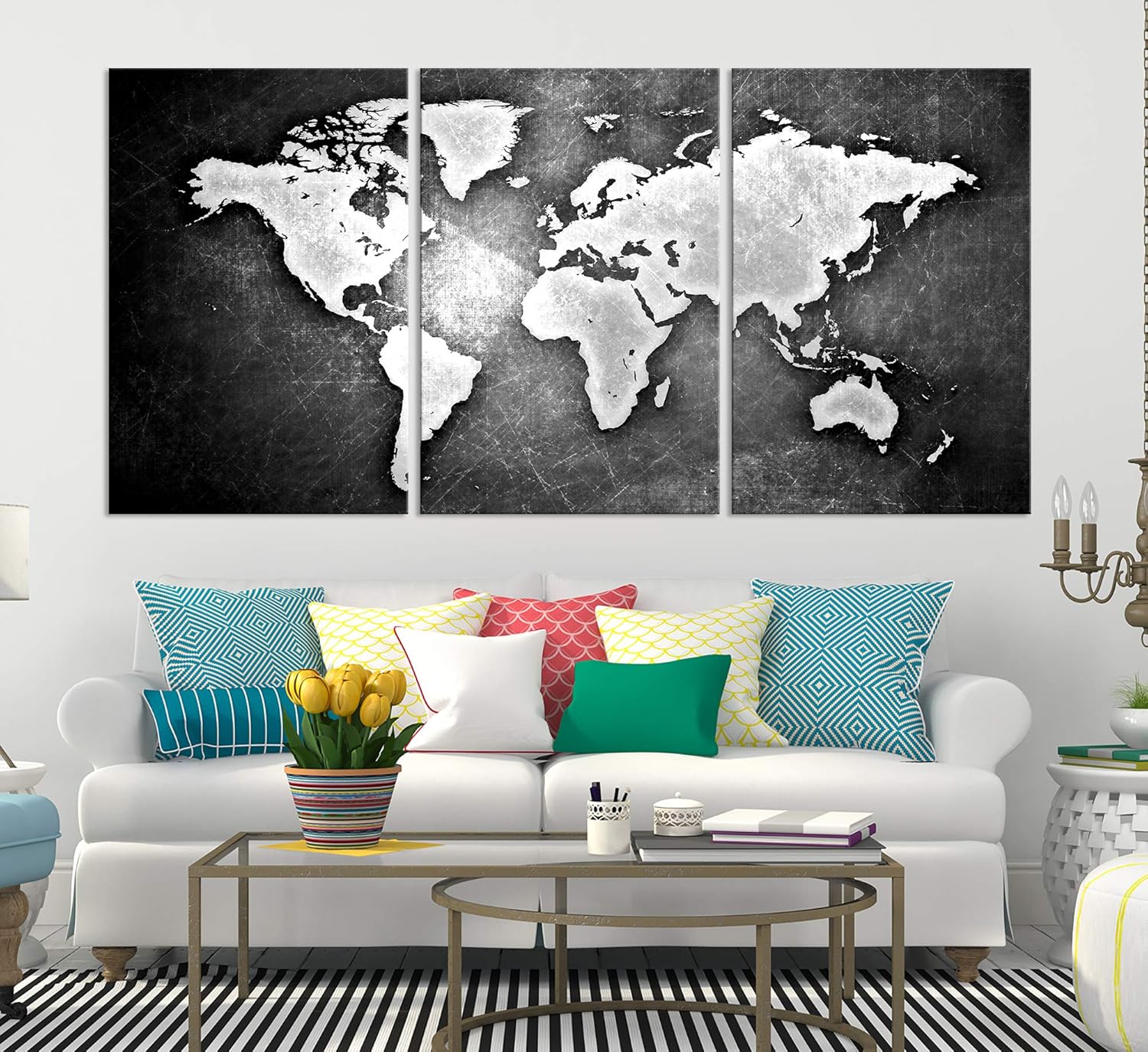 3 Piece Wall Art Map Of World - Map