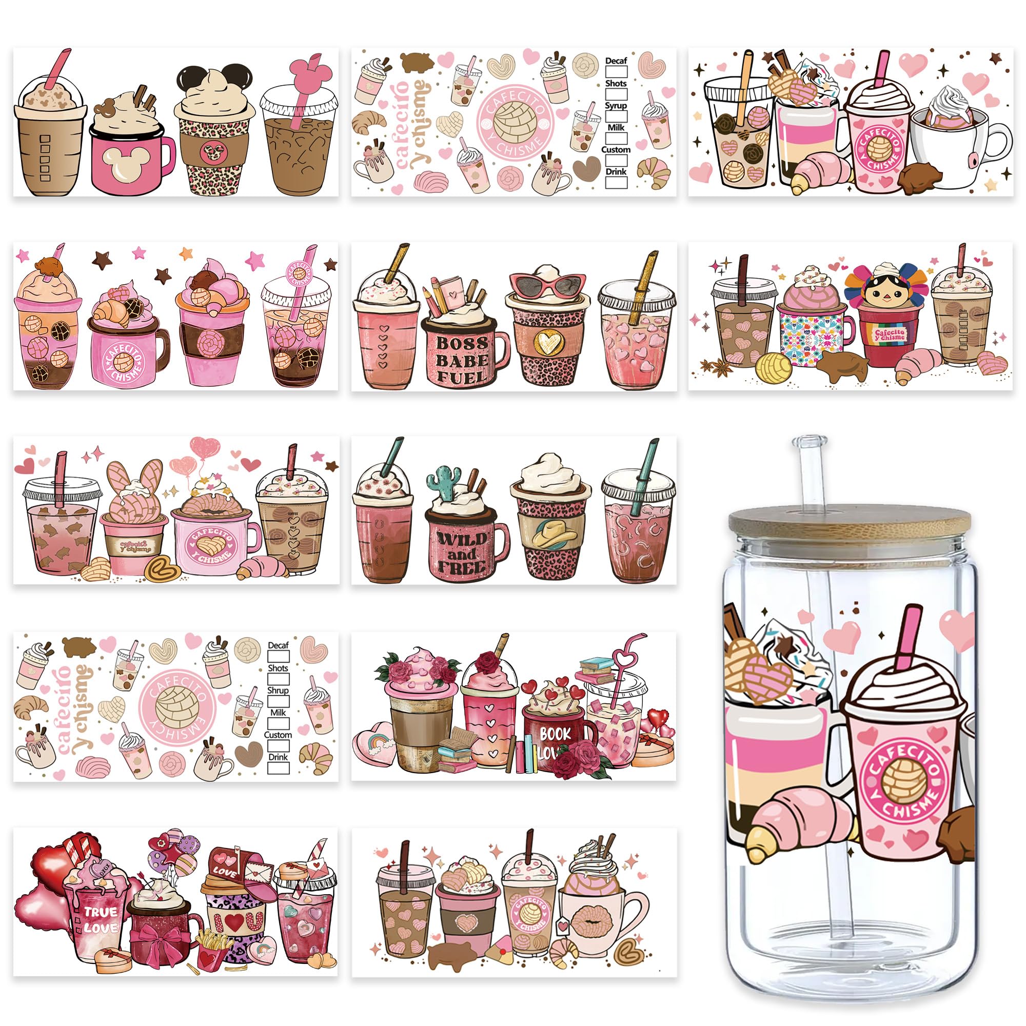 Blixzify UV DTF Cup Wrap Stickers - 12 Sheets Milk Tea Ice Cream Theme ...