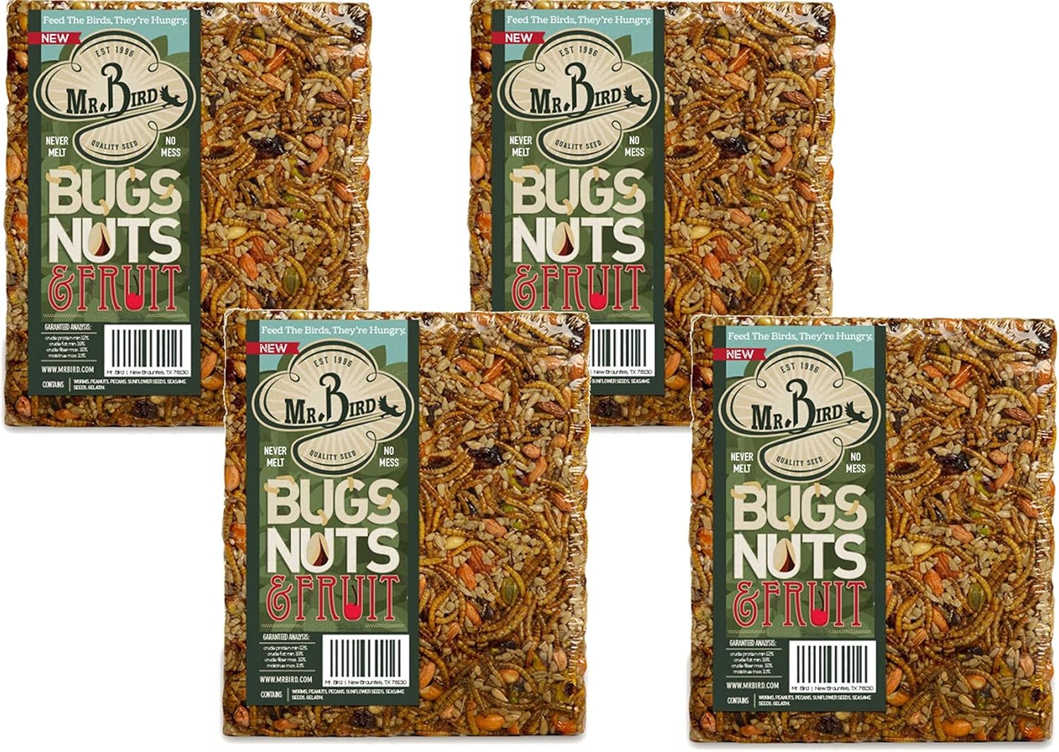 Amazon.com: 4-Pack of Mr. Bird Bugs, Nuts, & Fruit Large Wild Bird Seed ...