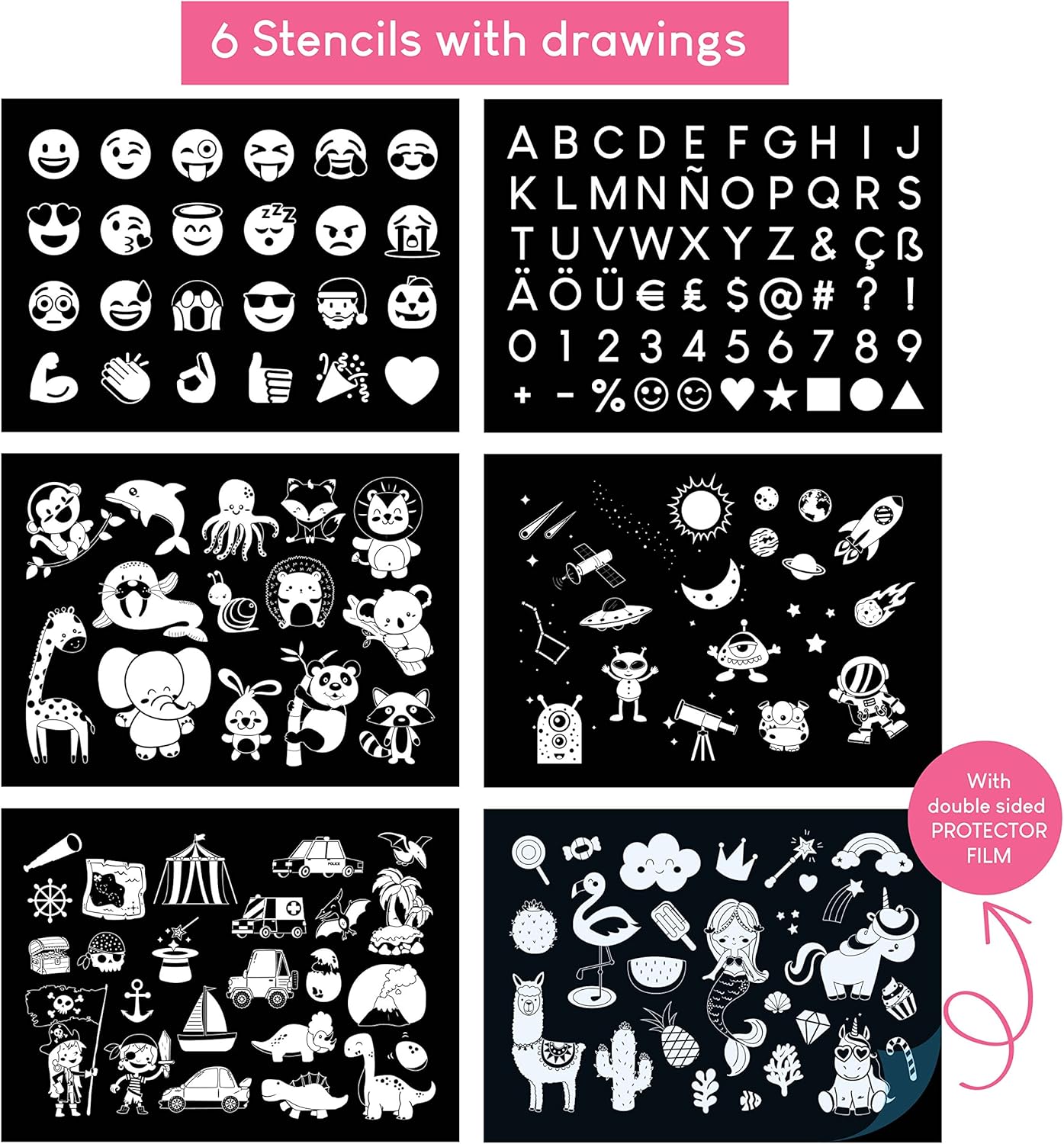 BONNYCO Pink Light Drawing Board Kids A4 and A5, 6 Stencils and 2 Spy ...