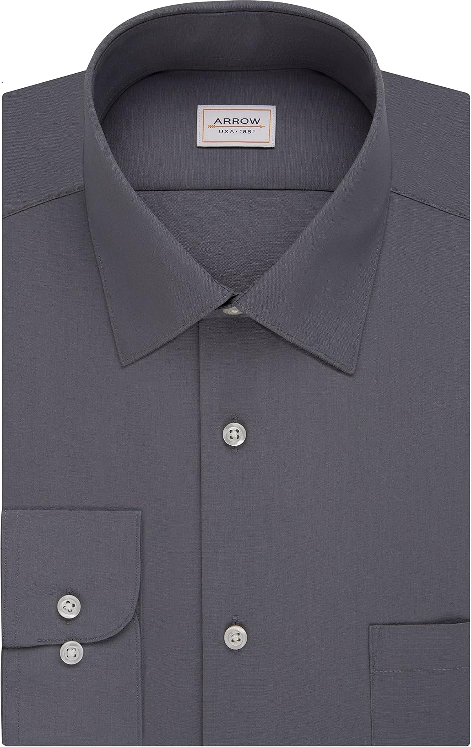 Arrow Mens Dress Shirts Athletic Fit Solid Poplin Spread Collar Grey