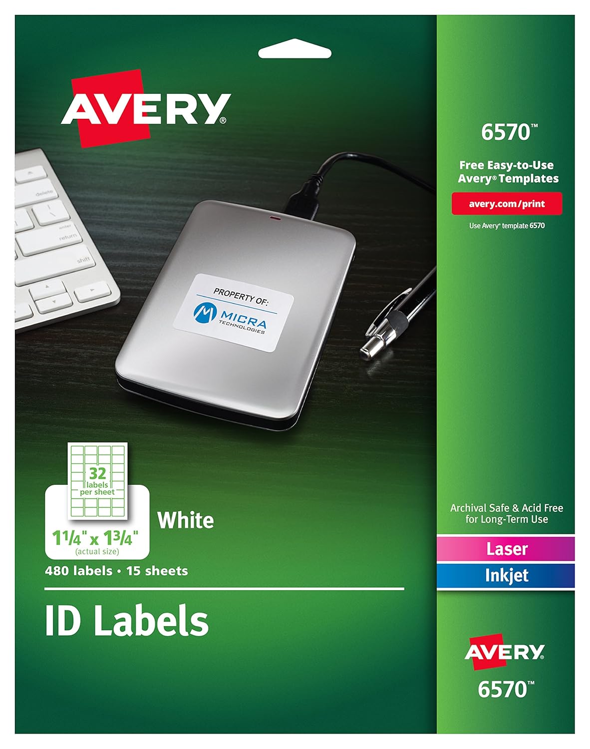 6572 Pack Of 225 15 Sheets Avery White Permanent ID Labels For Laser 