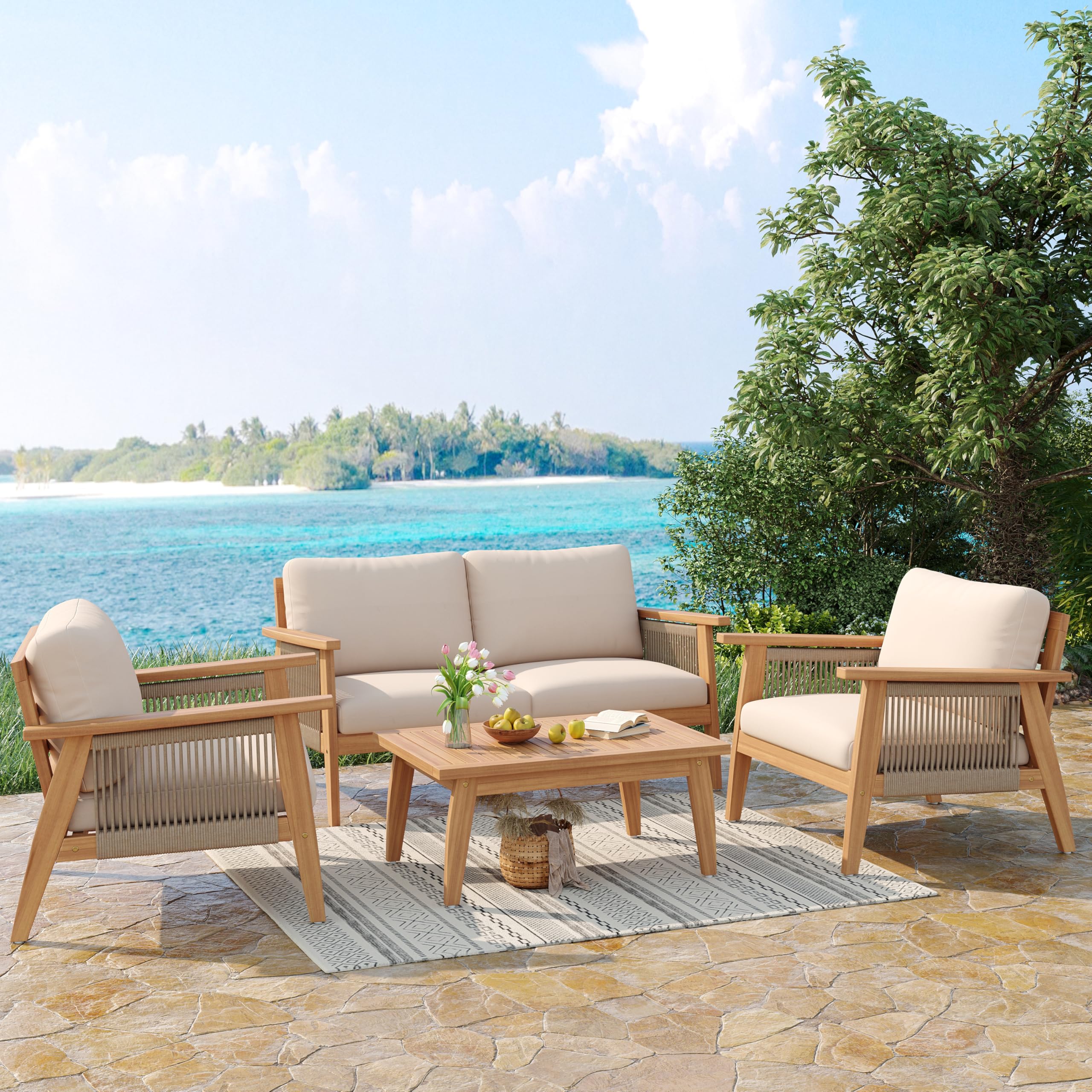 Christopher Knight Home Lorna 4-Piece Acacia Wood Patio Furniture Set ...