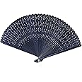 Amazon.com: FANSOF.FANS Engraved Wooden Navy Blue Folding Hand Fan with ...