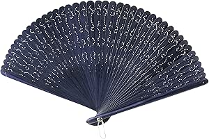 Amazon.com: FANSOF.FANS Engraved Wooden Navy Blue Folding Hand Fan with ...