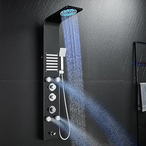 ROVATE LED Shower Panel Tower System with Rainfall Waterfall Shower, 6 ...