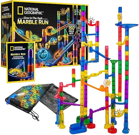 NATIONAL GEOGRAPHIC Glowing Marble Run – 150 Piece Construction Set ...