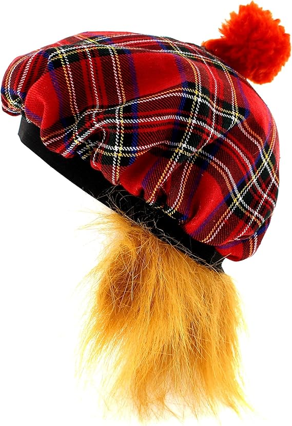 Zac's Alter Ego Scottish Tartan Bobble Hat with Ginger Hair: Amazon.co ...