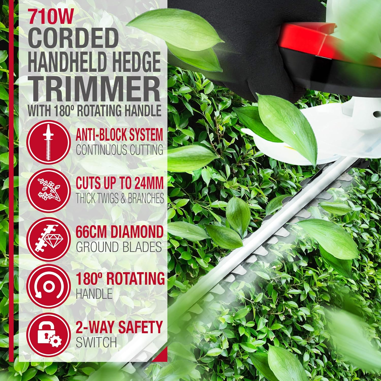 NETTA Hedge Trimmer Cutter – 710W High Power with 66cm Long Diamond ...